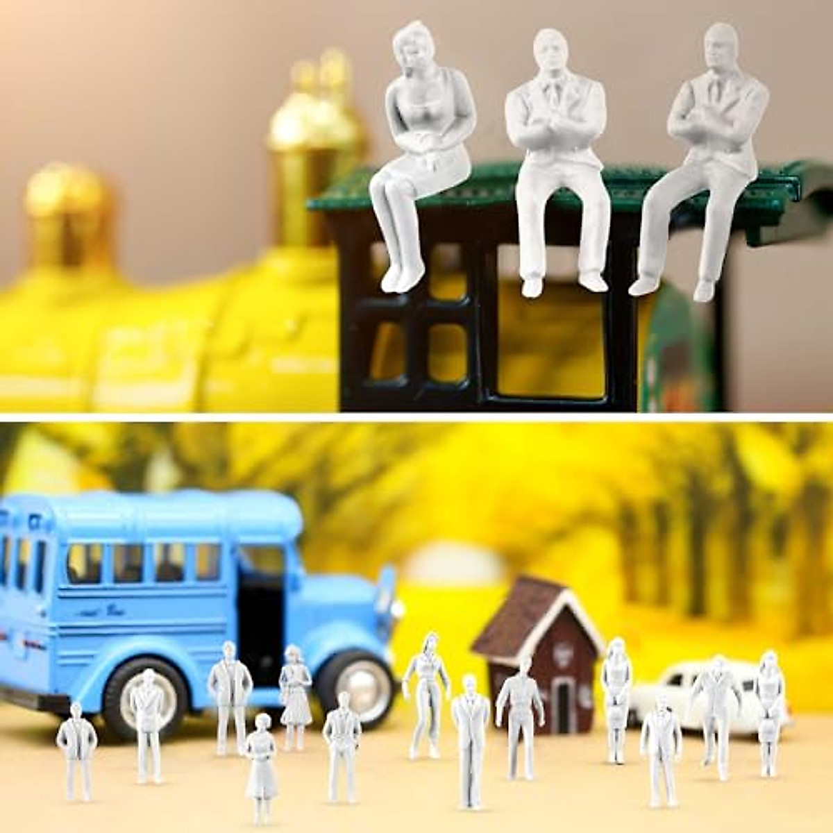 Namalu 50 Pcs Miniature People Architectural Model Trains White Unpainted Mini People Figures Standing and Sitting Mini People Diorama Figures for Architectural Project Miniature Scenes (1:50 Scale)