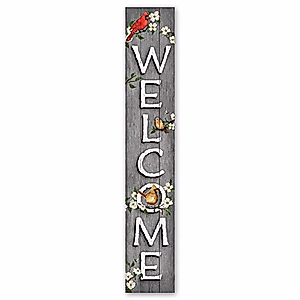 My Word! Welcome w/Pair of Cardinals - Tall Outdoor Welcome Sign / Porch Leaner for Front Door, 46.5" Welcome Sign for Standing Front Porch Decor - Tall Vertical Rustic Farmhouse Home Decor Welcome Porch Sign, Spring Summer Porch Decor
