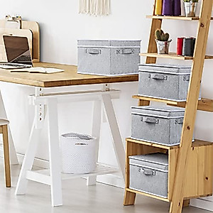 Zilink Storage Bins with Lids Decorative Baskets for Organizing Stackable Storage Bins for Nursery Bedroom Home Grey, Set of 4