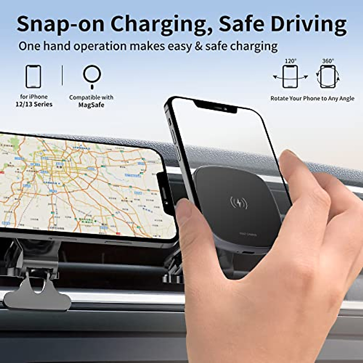 Magnetic Charger Car Vent Mount, UTOO Strong Snap Phone Holder, Easy to Intall, Fast Wireless Charge for iPhone 12 iPhone 13 iPhone 14 Series