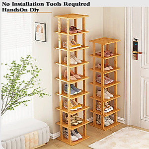 Bamboo Shoe Rack 17 Tier- Vertical Shoe Rack for Small Spaces, Tall Narrow Shoe Rack Organizer for Closet Entryway Corner Garage and Bedroom,Skinny Shoe Shelf with Free Stackable DIY