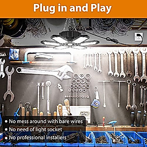 GDNZDUTS 2-Pack Garage Light, 160W 16000LM-6500K Deformable LED Garage Light with Plug, Linkable Garage Lights Ceiling LED with 6 Adjustable Panels for Garage Basement Workshop Built-in ON/Off Switch