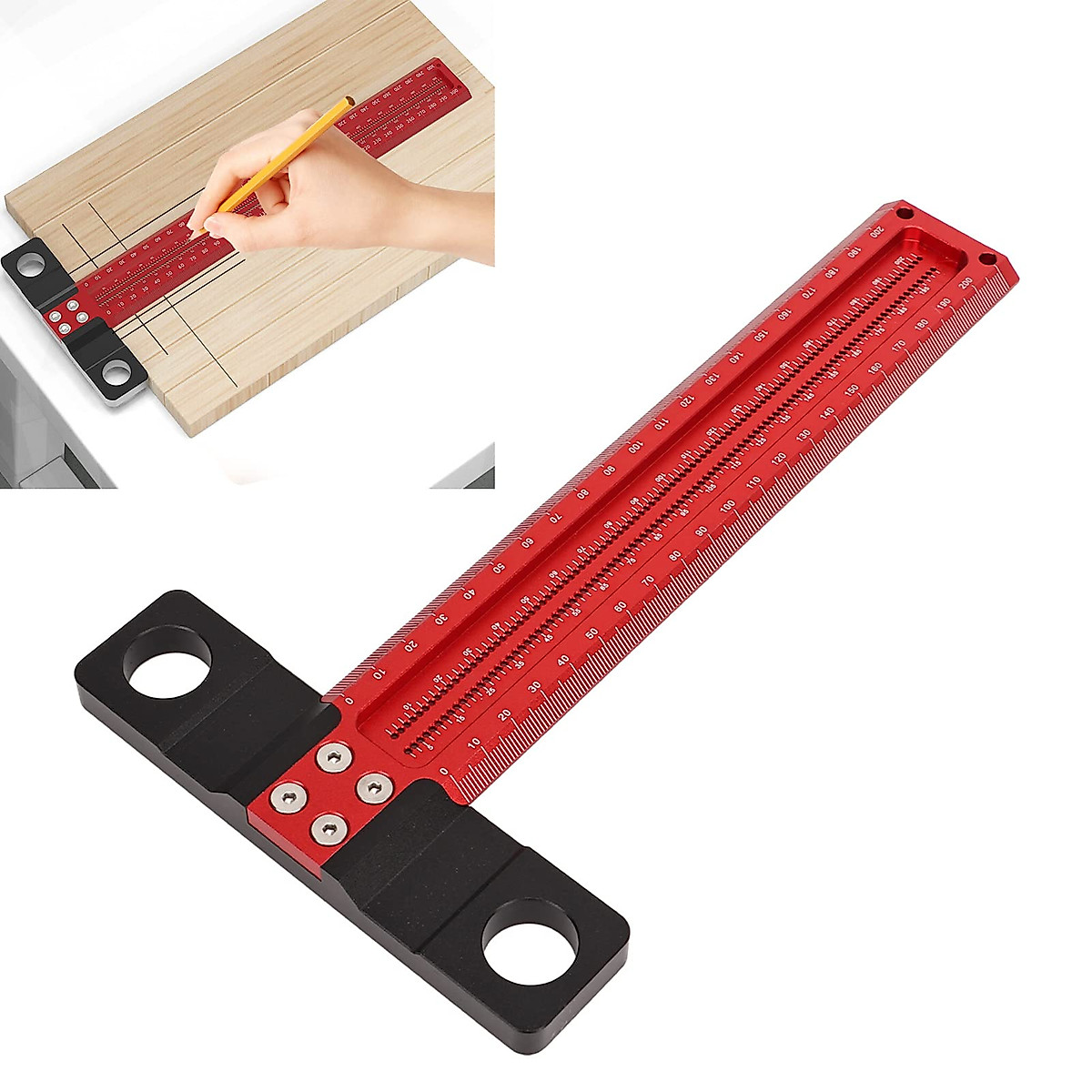 Woodworking Scriber T Square Ruler, Architects Ruler for Carpenter Work, Layout and Measuring, Aluminum Alloy Carpenter Square Ruler Clear Scale Scriber Tool for Woodworking
