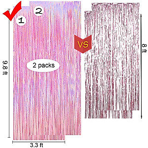 Glitter Pink Fringe Party Curtain - 6.5x9.8 feet, Pack of 2 | LILF Pink Tinsel Streamers Foil Fringe Backdrop Curtain with Non-Marking Tape for Birthday Bachelorette Party Decoration Photo Booth Props