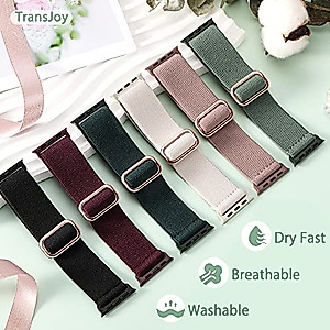 TransJoy 6 Pack Nylon Stretchy Compatible for Apple Watch Band 38mm 40mm 41mm 42mm 44mm 45mm Women Men, Cloth Elastic Wristbands Solo Loop Band for iWatch Series 8 SE 7 6 3 4 5(Black,41MM)