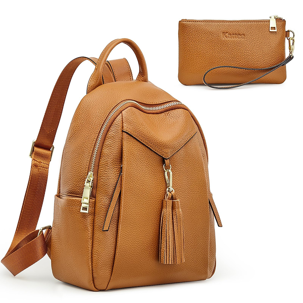 Kattee Genuine Leather Backpack Purses for Women Soft Casual Daypack Fashion Travel Bags with Wristlet Wallet (Brown)