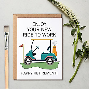 OystersPearl Enjoy Your New Ride To Work Golf Card With Golf Cart - Happy Retirement Card For Golfer - Meaningful Gift Cards - Happy Birthday Card, 5 x 7 inches