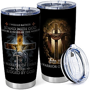 Equoza Christian Gifts Flask Warrior of God Faith 20oz Insulated Travel Mugs Stainless Stainless Steel Vacuum Tumbler with Lid Special Christmas Gifts for Men（Pack of 1）