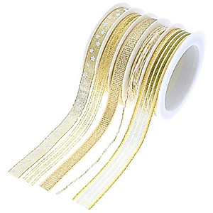 5 Rolls 27 Yards Gold Ribbon, Ribbon for Gift Wrapping, Crafts Fabric for Gift Ribbon, Glitter Ribbon for Wrapping Decoration Wedding Birthday Holiday Gift Wrapping Party