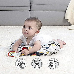Boppy Tummy Time Prop, Black and White Modern Rainbows with Teething Toys, Fabric, A Smaller Size for Comfortable Tummy Time, Attached Toys Encourage Neck and Shoulder Strength Building