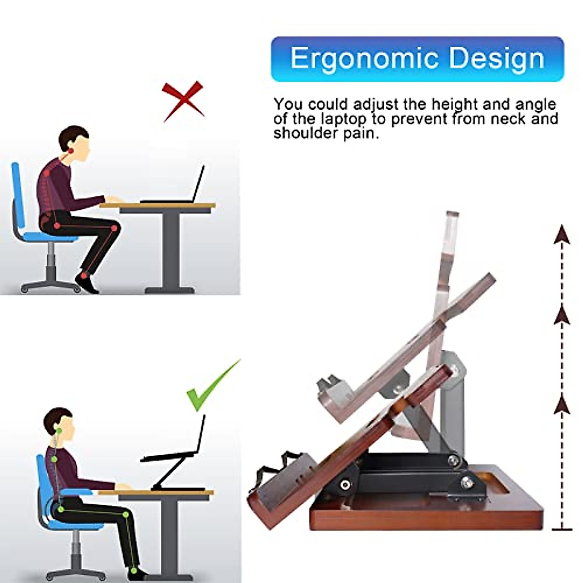 NIUXX Wood Book Shelf Adjustable, Nightstand Organizer for Phone Watch Coins Key, Foldable Tablet Holder Laptop Rack Desktop Docking Station for Office, Men Husband Wife Anniversary Graduation Gift