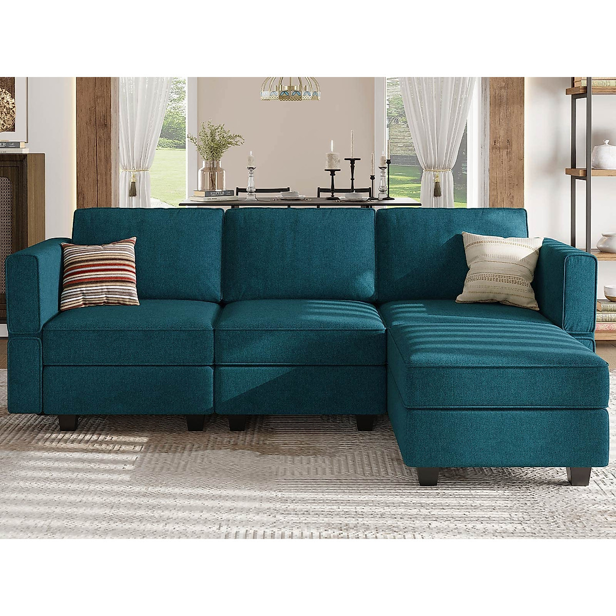 Belffin Small Sectional Sofa Modular L Shaped Couch 3 Seater Sectional Couch Convertible Chaise Ottoman with Storage Peacock Blue