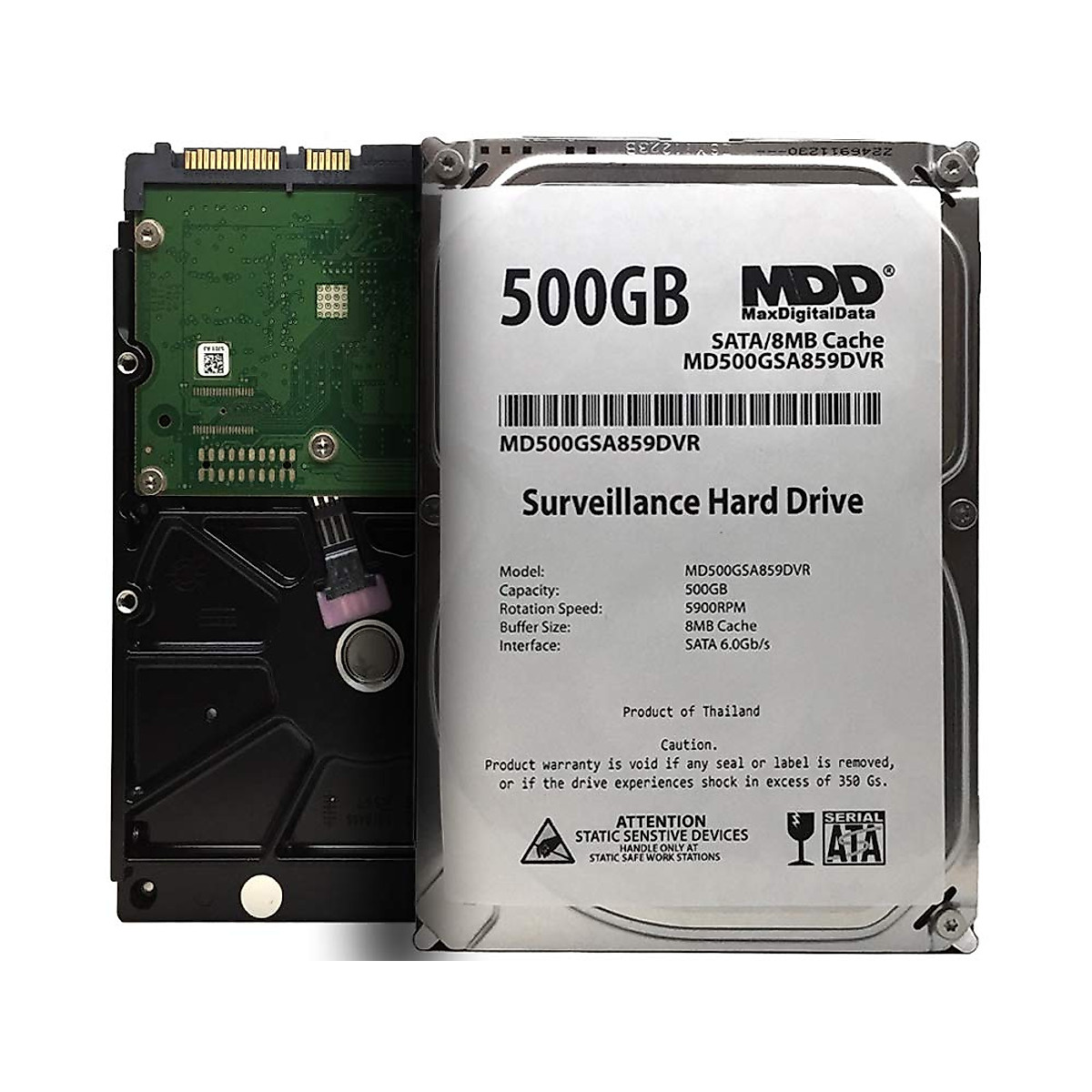 MaxDigitalData 500GB 8MB Cache 5900PM SATA 6.0Gb/s 3.5" Internal Surveillance CCTV DVR Hard Drive (MD500GSA859DVR) - w/ 2 Year Warranty