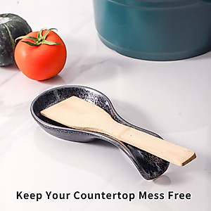 KQRIV Ceramic Spoon Rest for Stove Top - Extra Large Navy Porcelain Spoon Rest for Kitchen Counter, 8.6 Inch Heat Resistant Cooking Utensil Rest - Dishwasher Safe