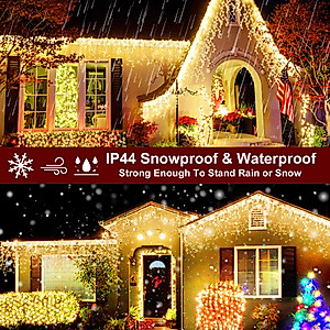 BESSTOR 456LED 35.4FT Icicle Christmas Lights Outdoor Decoration, 8 Modes 72 Drops Fairy String Curtain Decoration Eaves Window Holiday Yard Garden Indoor Home (Warm White) (JT-EL/FC300V0240-C)