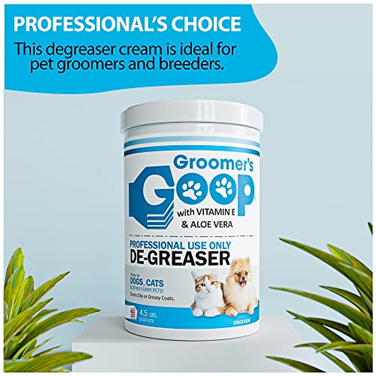 Groomer's GOOP Pet De-Greaser with Vitamin E and Aloe Vera - Degreaser Cream for Dogs, Puppy, Cat, and Kitten - Oil and Stain Remover for Pets Fur and Coat - 4.5 Pounds