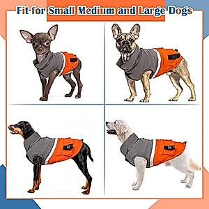 IKIPUKO Dog Winter Jacket, Reflective Dog Warm Coat Windproof Padded Doggie Coat with Pouch Dog Jacket with Harness Hole Puppy Cold Weather Coat for Small Medium Large Dogs(XS)