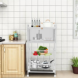 HuaShuani Kitchen Storage Rack, Bread Rack Coffee Station Microwave Rack Storage Rack Kitchen Cart, 4 Level Kitchen Drain Rack, Cutlery, Wine, POTS and Pans, 4 Universal Wheels (White)