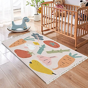 Boho Area Rug Vegetables Collection Set Illustrations Veggies Fruit Trendy Earthy Play Mat Runner Carpet Minimalist Room Decor Indoor Outdoor Woven Rug Entryway Laundry Room Bedroom Rug 3x5'