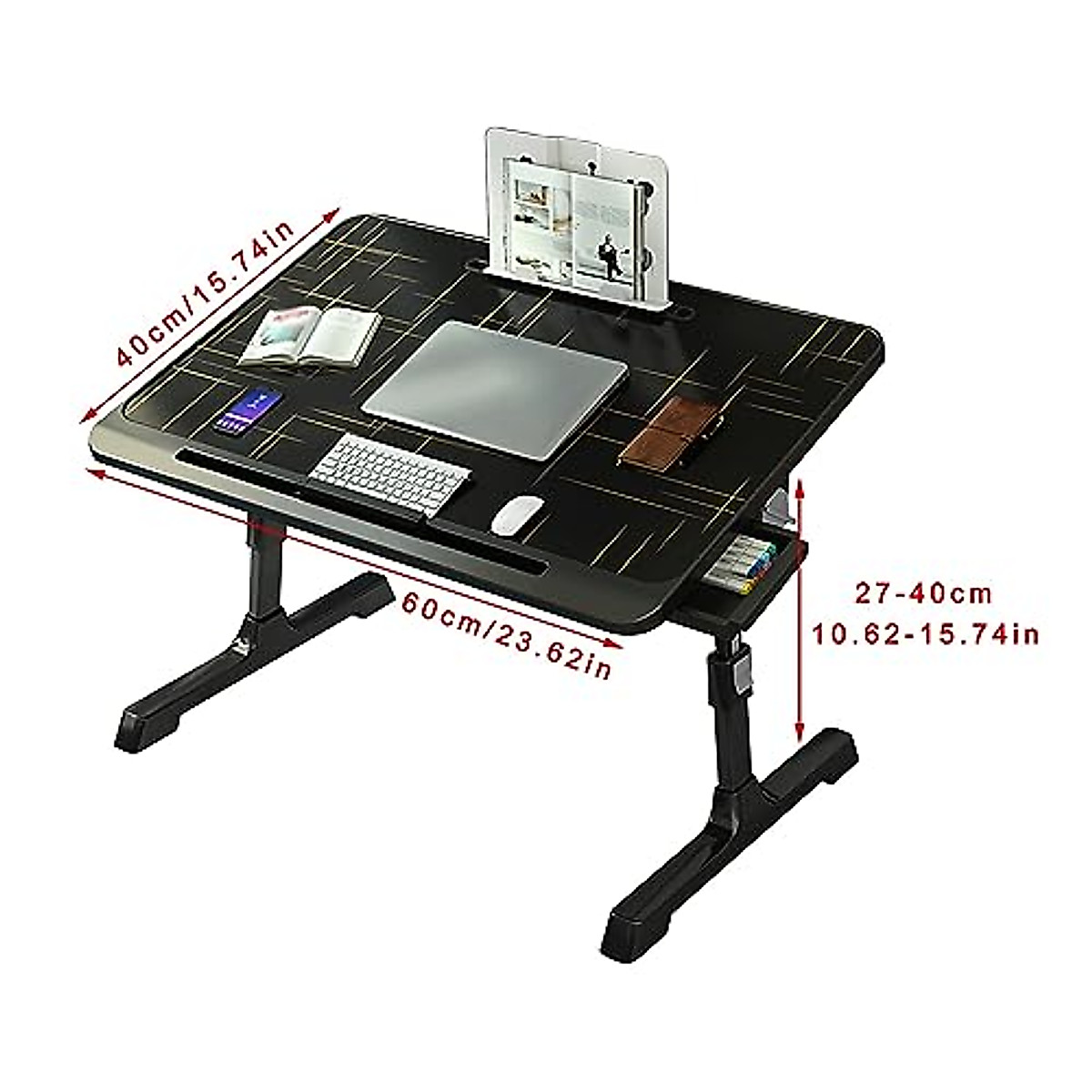 GEIRONV Movable Computer Desk, with Drawers Bookshelf Multifunctional Lifting Table Learning Office Entertainment Adjustable Sofa Table