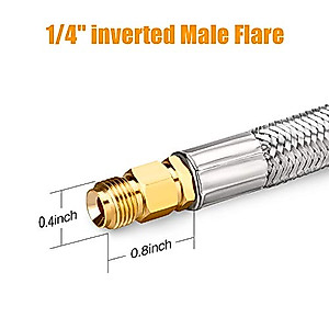 WADEO 15 inch Stainless Braided RV Propane Hose, Propane Hose with 1/4 Inch Inverted Male Flare, 2 Pack, Include Thread Seal Tape