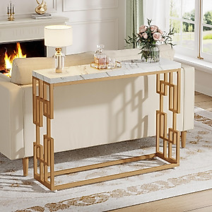 Tribesigns Gold Console Table, Modern 42.5" Sofa Tables Entryway Hallway Foyer Table, White Faux Marble Tabletop Sofa Table Behind Couch with Gold Metal Legs for Living Room, Easy Assembly