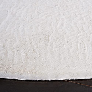 SAFAVIEH Faux Rabbit Fur Collection Area Rug - 6' Round, Off White, Solid Design, Non-Shedding Machine Washable & Slip Resistant Ideal for High Traffic Areas in Living Room, Bedroom (FRF500A)