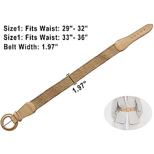 YUCFOREN Women Skinny Dress Belt, Elastic Stretch Waist Band Straw Woven Rattan Wood Buckle Belts (Type 8-Khaki, Fits Waist: 33"-36")