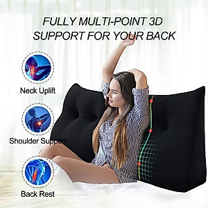 Large Triangular Reading Wedge Pillow, Bed Rest Headboard Cushion Headboard Pillow Bolster Cushion for Twin Full Queen King Daybed Bed Bunk Bed (Color : Black, Size : 31.5inch/80cm)