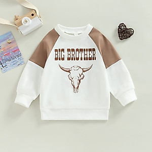 Gueuusu Western Baby Boy Girl Clothes Cow Print Long Sleeve Sweatshirt Pullover Toddler Oversized Crewneck Sweater Tops (C-White Coffee, 1-2 Years)