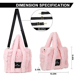 JQAliMOVV The Tote Bags for Women, Fluffy Tote Bags Top-Handle Crossbody Handbag Trendy Plush Tote Bag for Travel Work (Pink)