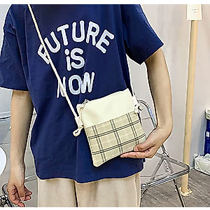 DAHUOJI 5Pcs Kawaii Backpack Set with Badge & Duck Pendant,Japanese Aesthetic Check Bookbag for Girls Cute Plaid School Bags Comes with Tote Bag,Shoulder Bag,Pencil Box,Small Bag(Khaki,16in)