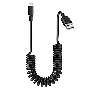 ONE PIX iPhone Charger Cable for Car (3 ft), MFi Certified Coiled Lightning Cable Compatible with iPhone 13Pro Max/13Pro/13/12Pro Max/12Pro/12/11/XS/XS Max/XR/X/8/8 Plus/iPad/iPod (Black-1PC)
