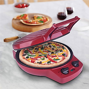 Courant Pizza Maker, 12 Inch Pizza Cooker and Calzone Maker, with Timer &Temperatures control, 1440 Watts Pizza Oven convert to Electric indoor Grill, Red