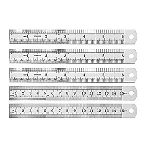 uxcell Straight Ruler 150mm 6 Inch Metric Stainless Steel Measuring Ruler Tool with Hanging Hole Inch & Centimeters Precision Drawing Ruler 5pcs