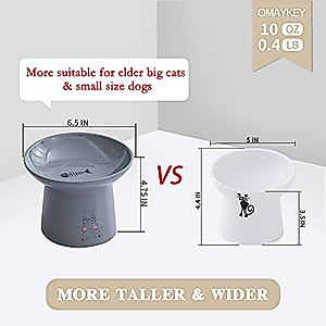 6.5 Inch Extra Wide Ceramic Raised Cat Bowls, Upgraded Elevated Porcelain Cat Food Water Bowl Dish, Stress Free Pet Feeder Bowls Dishes for Elder Big Cats & Small Dogs, White & Grey