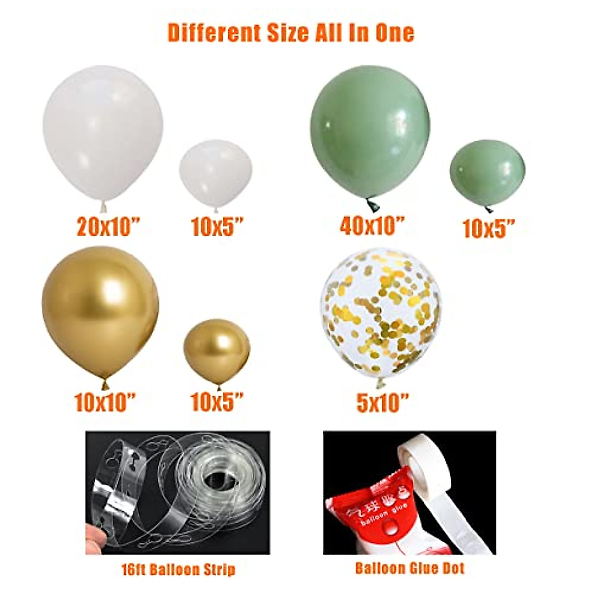 Oopat DIY Sage Green and White balloon Garland Arch Kit for Baby Shower Bridal Shower Wedding Birthday Hen Party Christmas Decoration (Sage Green)