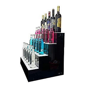 Cozyel 24 Inch 4 Step LED Lighted Liquor Bottle Display Illuminated Liquor Bottle Bar Display Stand LED Display Shelf 4 Tier Home Commercial Bar Drinks Lighting Shelves with Remote Control