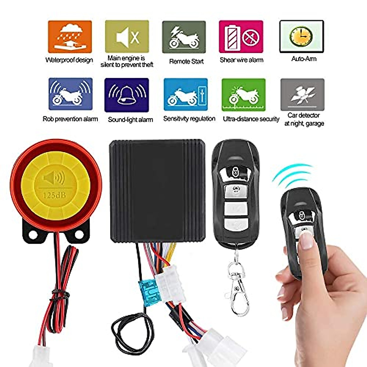 Motorcycle Alarm System, Akozon 12V Universal Motorcycle Wireless Anti-Theft Security Alarm System with 2 Remote Control for Motorcycle Alarm System for car Alarm System