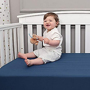 TILLYOU Fitted Crib Sheet Set 2 Pack - Super Soft Toddler Bed Sheets for Standard Crib and Toddler Mattresses, 28"x52"x8", Navy & Stone Blue