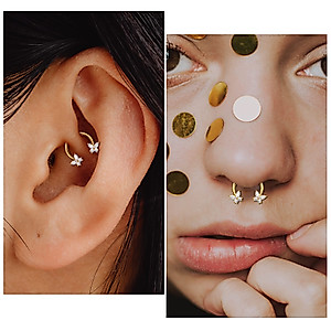 Melighting Butterfly Septum Rings 16G Daith Earrings 316L Surgical Steel Septum Jewelry Clear CZ Nose Rings Hoop Helix Earrings Cartilage Piercing Jewelry for Women