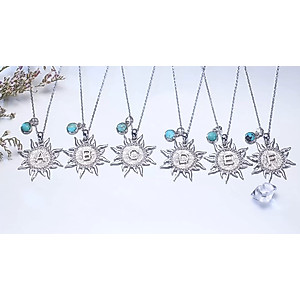 BETHZA Sun Initial Necklace 925 Sterling Silver Natural Turquoise A to Z Letters Sun Pendant 26 Alphabet Jewelry for Women Girlfriend Wife Mom-A