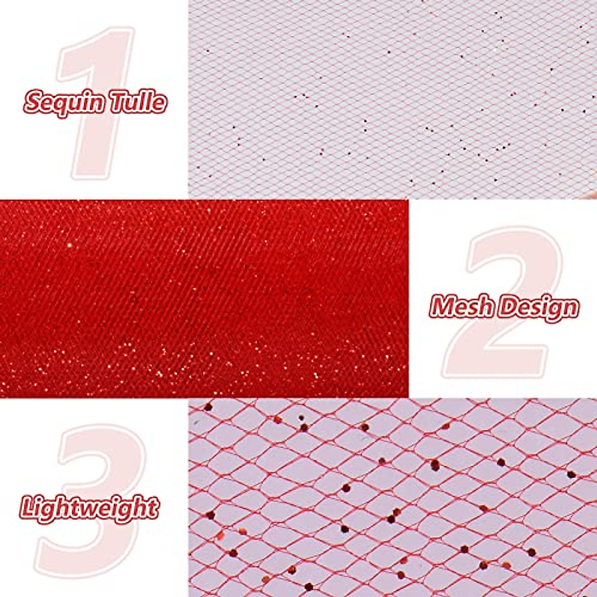 Glitter Tulle Rolls 6” by 50 Yards Sparkle Tulle Fabric Ribbon Sequin Tulle Netting Rolls for DIY Tutu Skirt Wedding Birthday Party Decoration (Red)