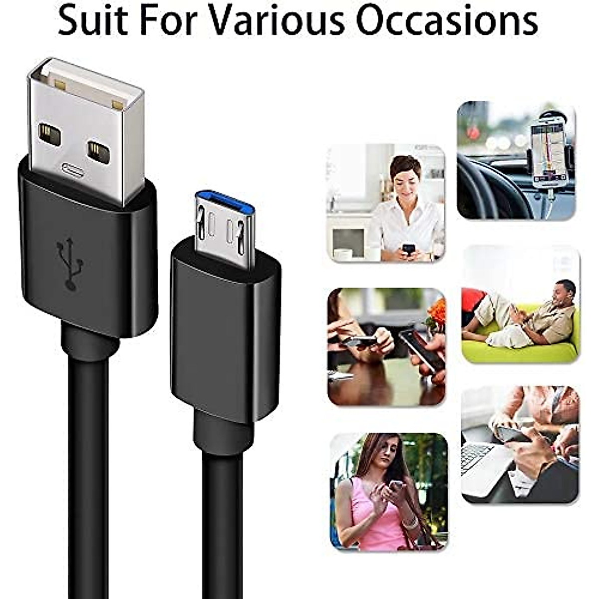Micro USB Cable,2Pack Extra Long Android Charger Cable 10Ft 6Ft,Durable Fast Phone Charger Cord Android USB Charging Cable for Samsung Galaxy S7 S6 S7 Edge S5,Note 5 4,LG G4,HTC,PS4,Camera,MP3
