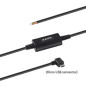 KAWA Dash Cam Hardwire Kit, Copatible with D6 Dash Cam, Micro USB 11ft Hard Wire Kit for Dash Camera, Converts 12V-24V to 5V, 24H Parking Monitor Mode, Low Voltage Protection(Not Compatible with D8)