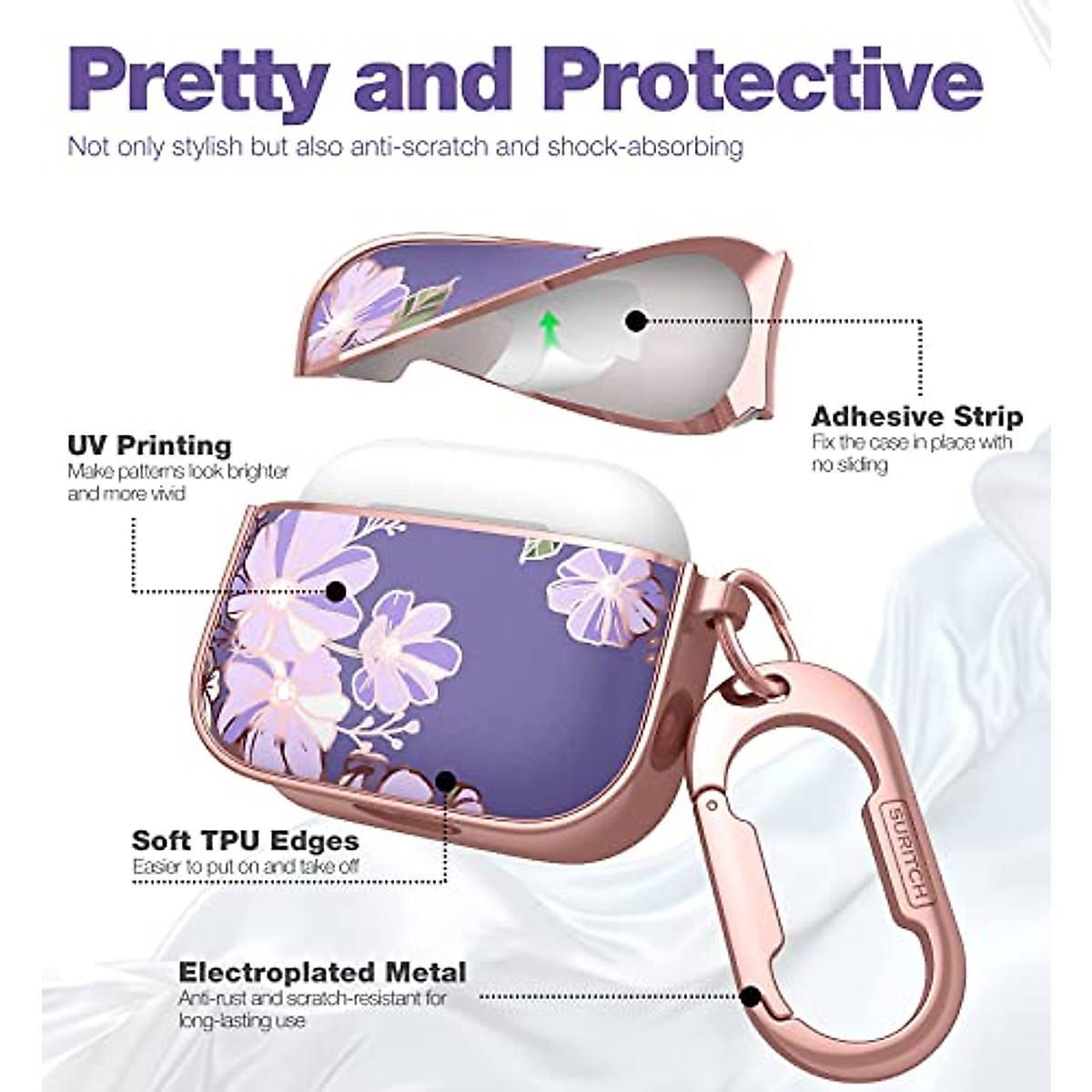 SURITCH Protective Case for AirPods 3rd Generation with Keychain, Cover for Apple AirPod Gen 3 Earbuds Support Wireless Charge Shockproof Stylish Cute for Women Girls, Purple Cosmos