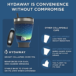 HYDAWAY Collapsible Tumbler with Lid and Straw - 16 oz I Portable, Insulated Silicone Travel Mug, Hot & Cold Foldable Cup for Coffee, Tea, Camping & Backpacking, Spill Proof Lid & Steel Rim