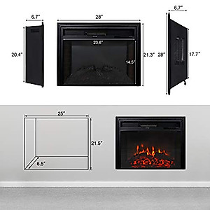 28 Inch Electric Fireplace Inserts Heat Adjustable in-Wall Recessed Fireplace Heater with Realistic Flame, Remote Control