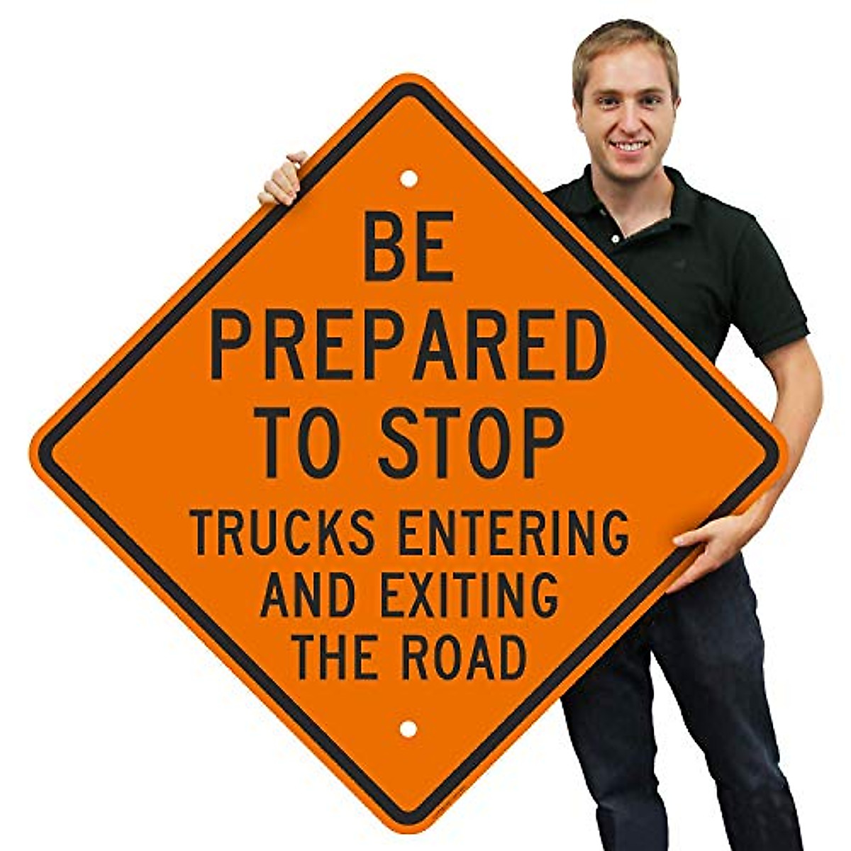SmartSign "Be Prepared to Stop, Trucks Entering and Exiting The Road" Sign | 36" x 36" Aluminum