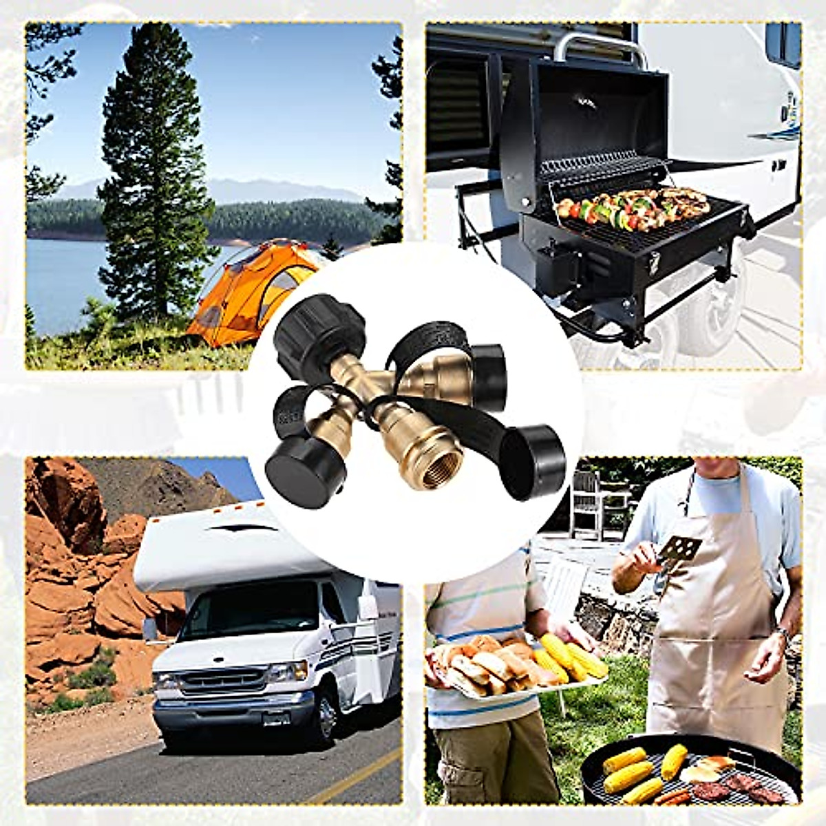 Lemfema Propone Splitter, Propane Tank 3 Y Splitter Adapter, 3 Way Propone Gas Splitter for Camping Stoves, BBQ Grills, RV Camper